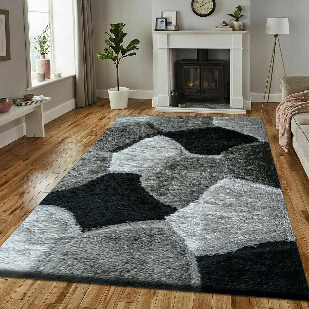 Pebbles Design Modern Shaggy Rugs Silver – Shaggy Rugs UK